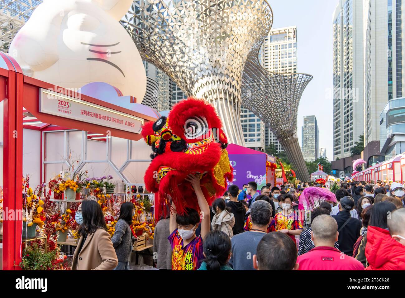 SHEN ZHEN,CHINA - January 19,2023: The Lion dance team moving to ...