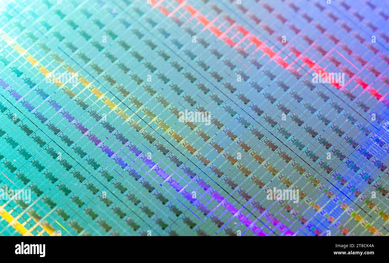 Silicon monocrystalline wafer with microchips manufacturing used in ...