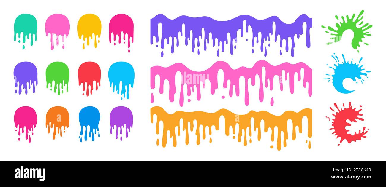 Splash paint splatter colorful cartoon set. Stain and splat flat ...