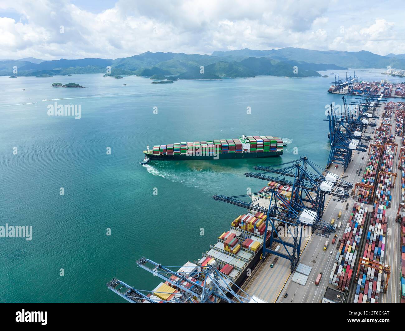 Aerial view of Manufacturing logistics cargo container ship at ship ...