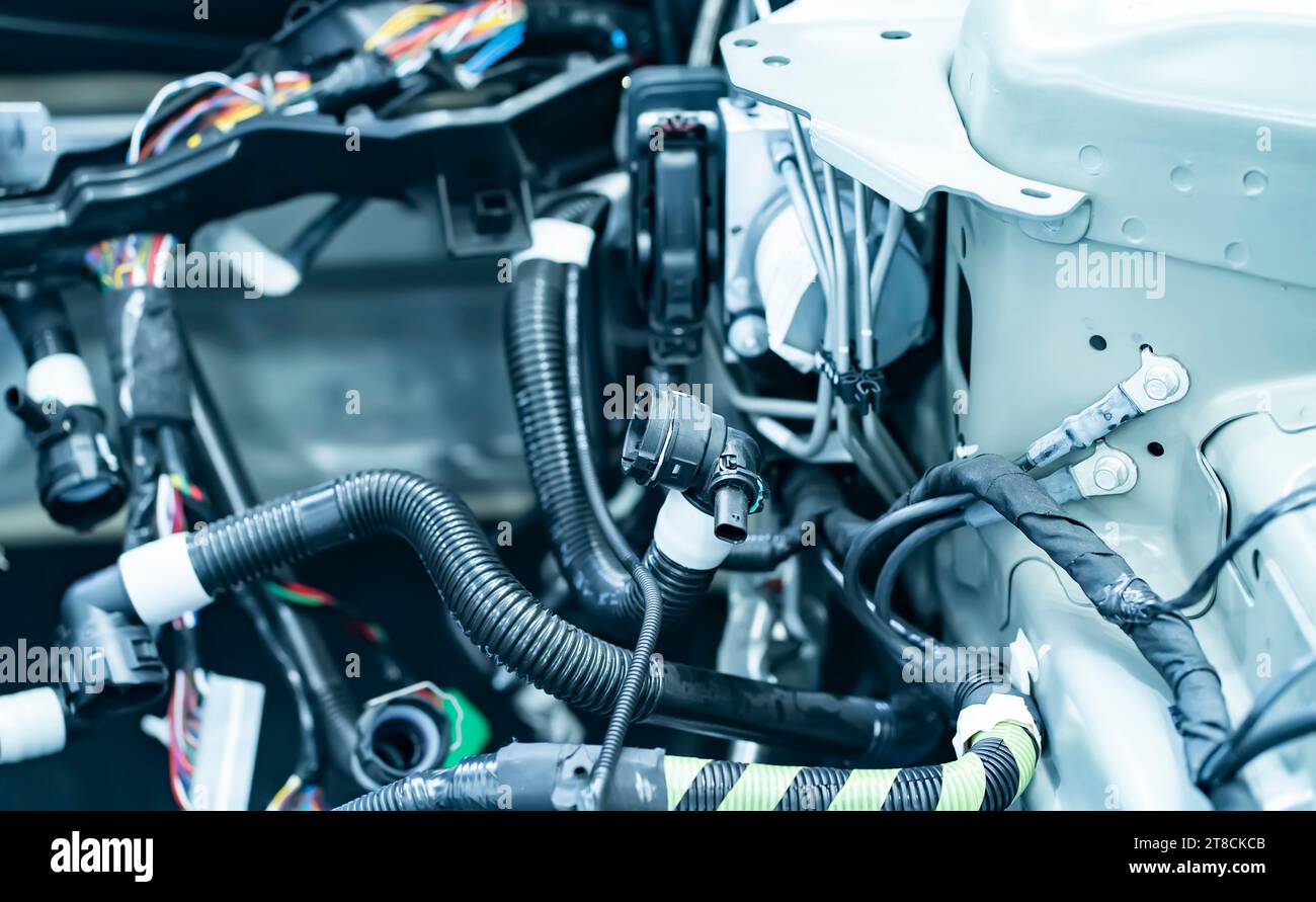 car cable with wires and connectors and terminals in the wiring repair ...