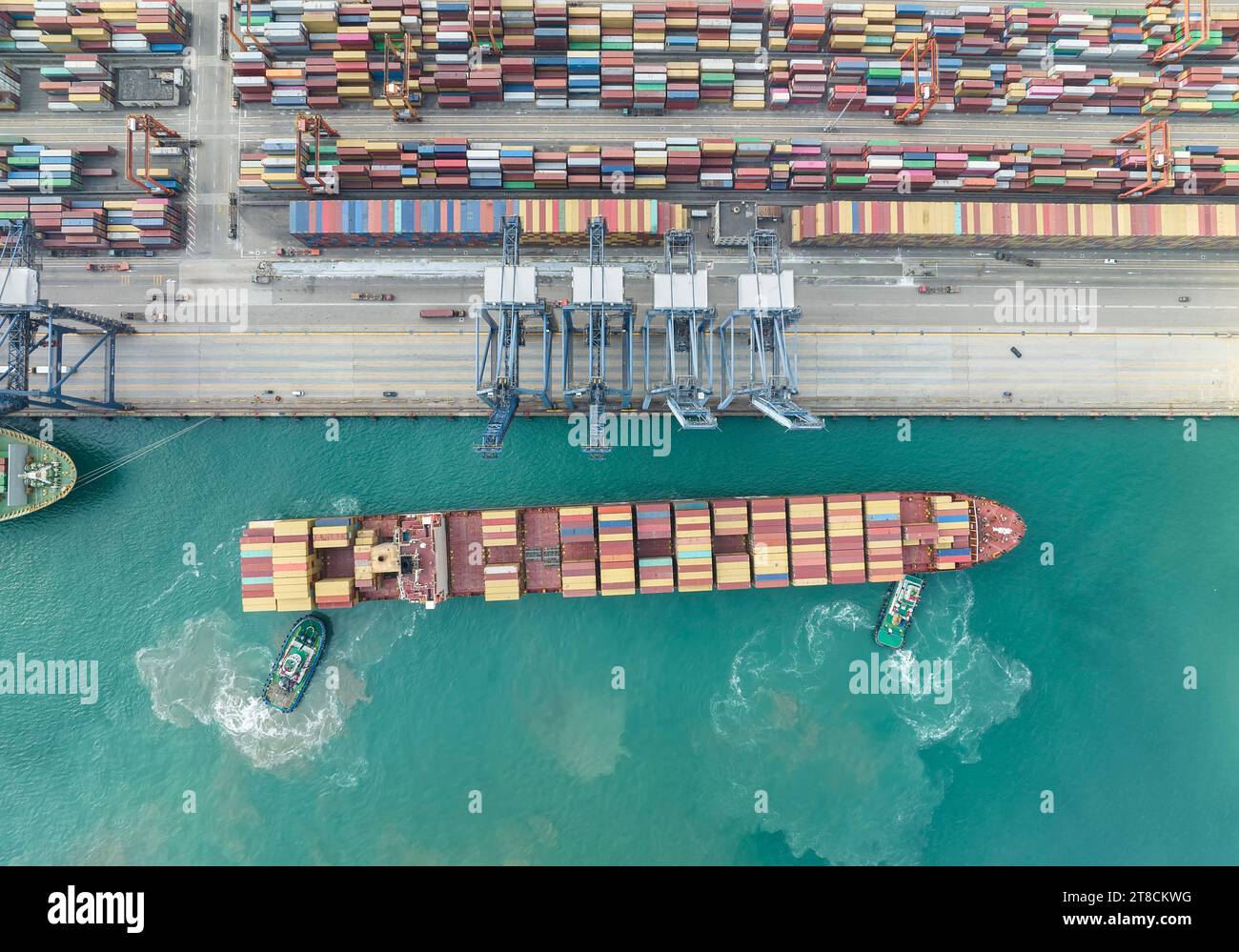 Aerial view of Manufacturing logistics cargo container ship at ship ...