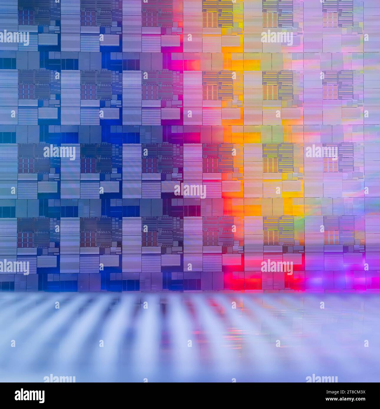 silicon wafer with microchips reflecting different colors Stock Photo ...