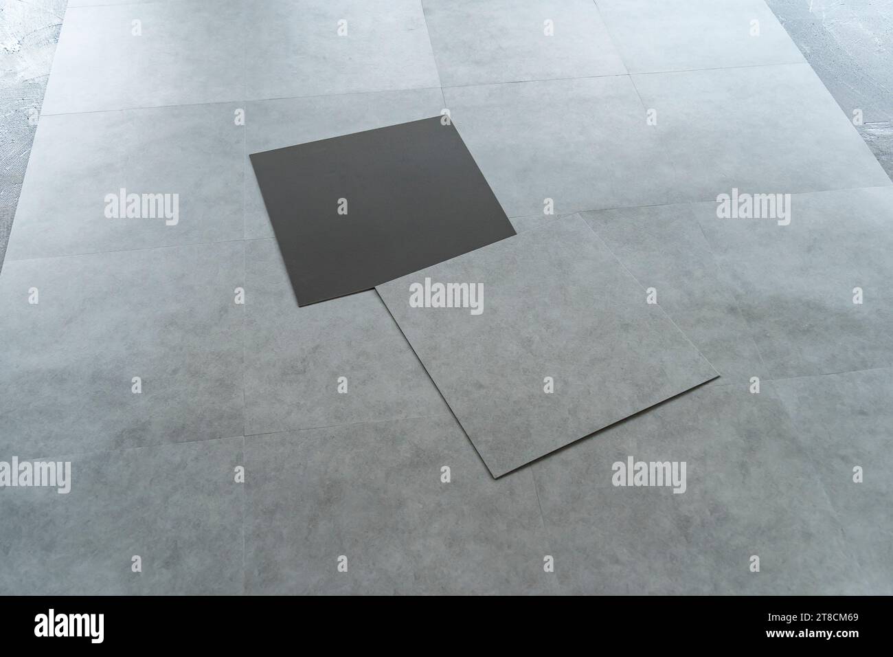 Laying of linoleum or polymer vinyl sheet set for floor. PVC material ...