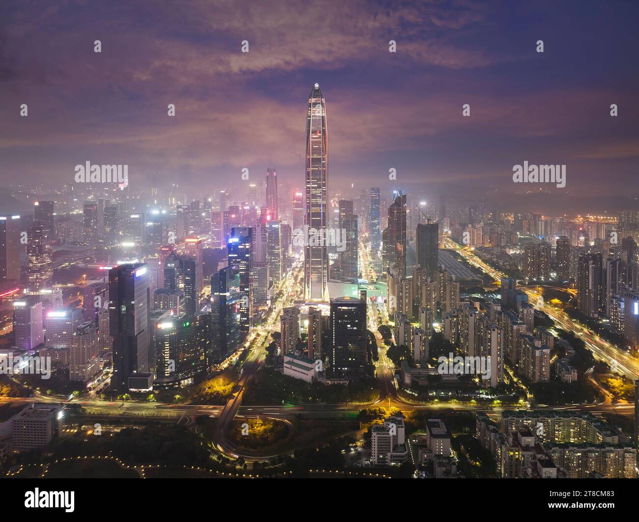 drone aerial view of the shenzhen city at night Stock Photo - Alamy