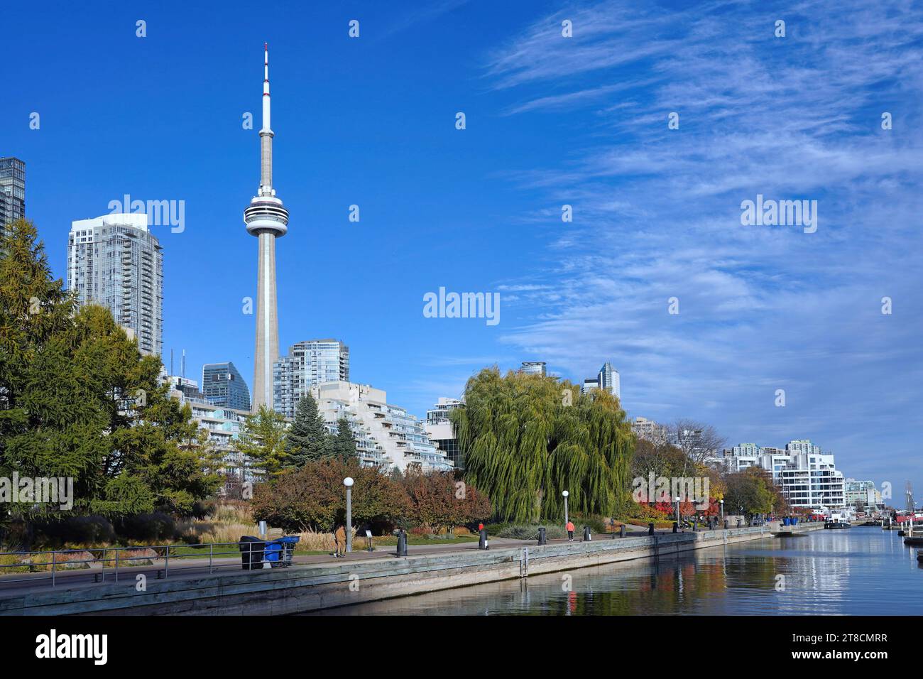 Waterfront path in Toronto, with park and apartment buildings in the ...