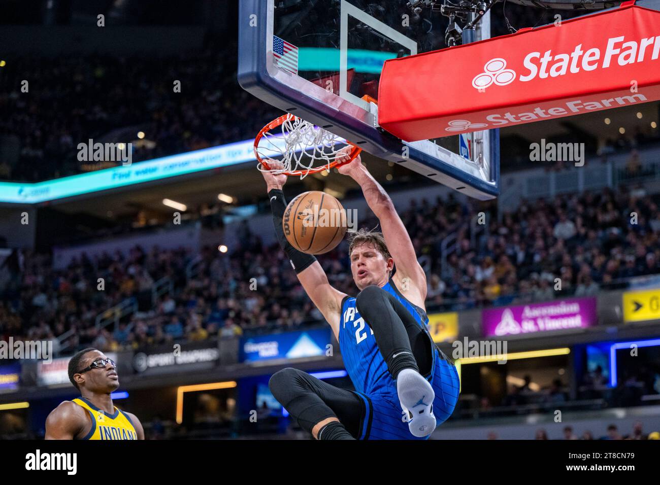 Orlando Magic center Moritz Wagner (21) scores with a dunk during the ...