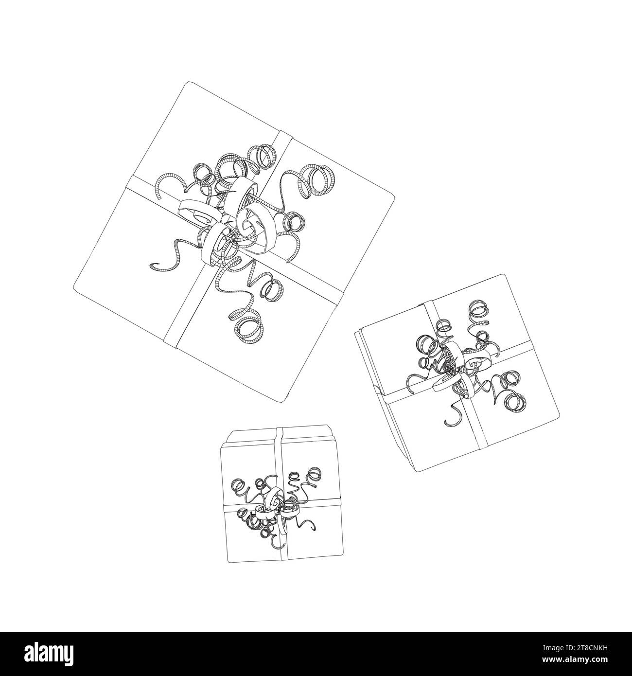 Outline of three gift boxes with ribbons made from black lines isolated ...