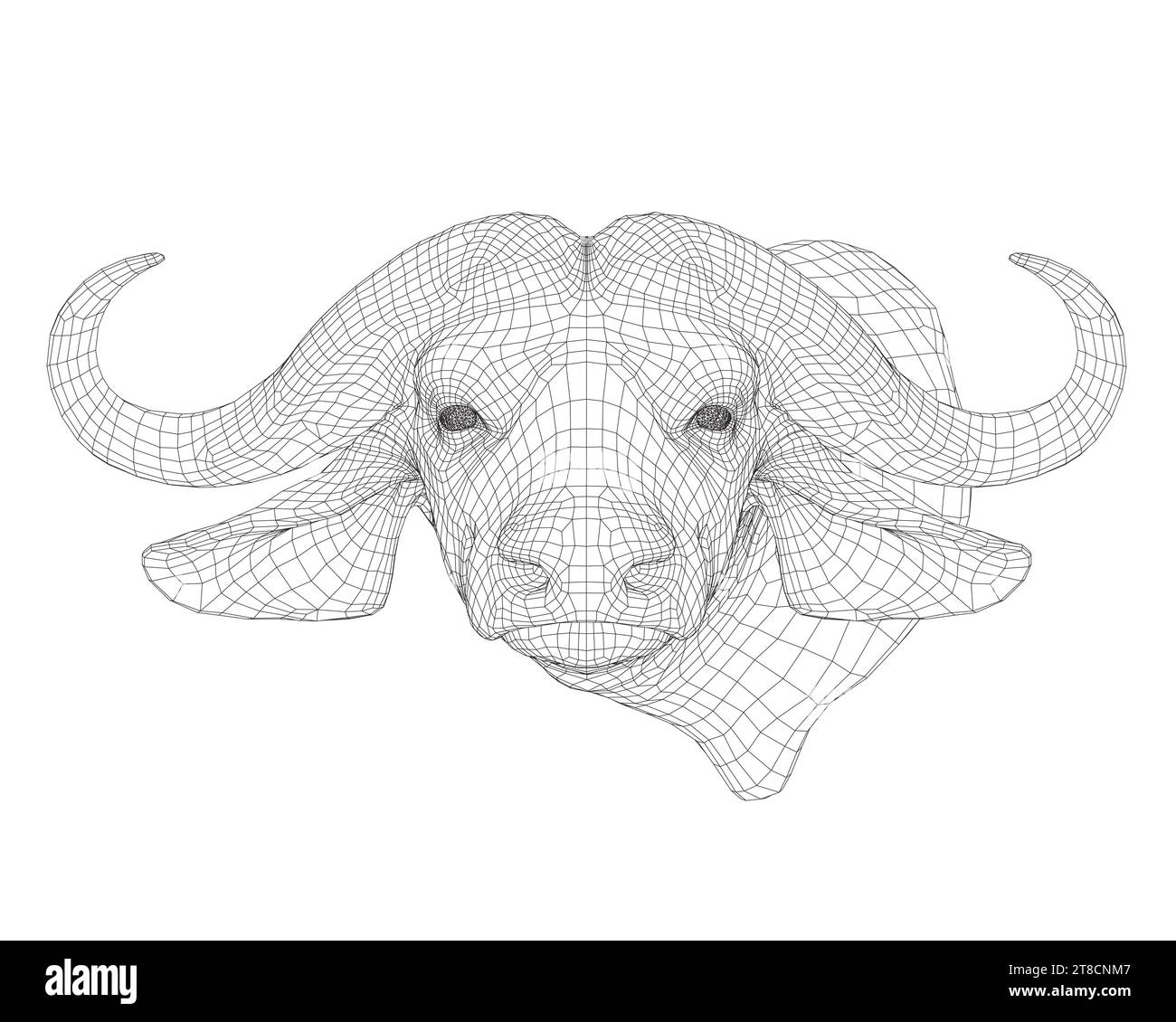 Buffalo head frame with big horns made of black lines isolated on white ...