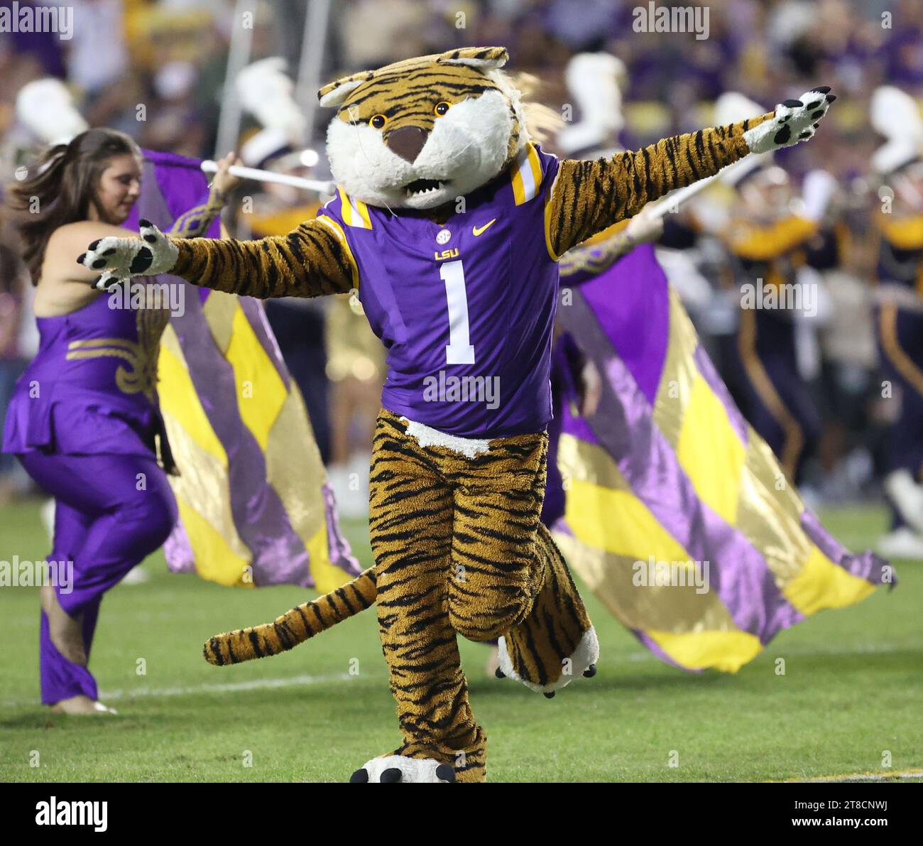 Baton Rouge, USA. 19th Nov, 2023. LSU Tigers mascot Mike the Tiger runs ...