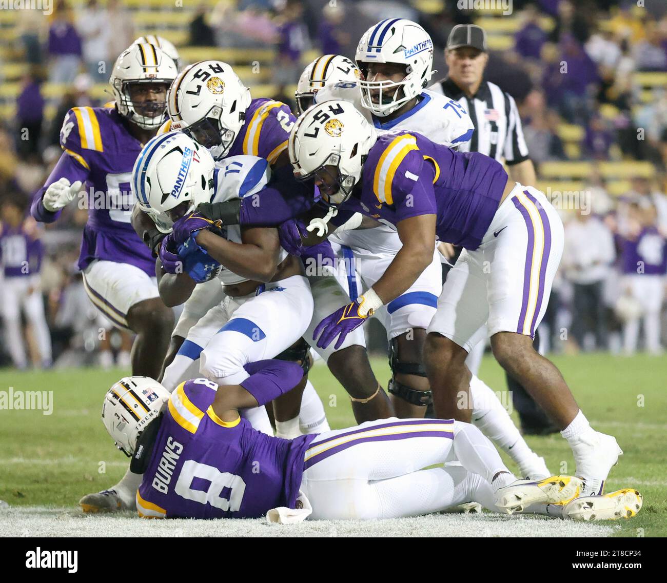 Baton Rouge, USA. 19th Nov, 2023. LSU Tigers defensive end Ovie Oghoufo ...