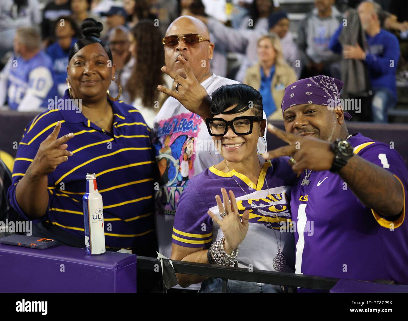 Baton Rouge, USA. 19th Nov, 2023. A group of LSU Tigers fans show ...