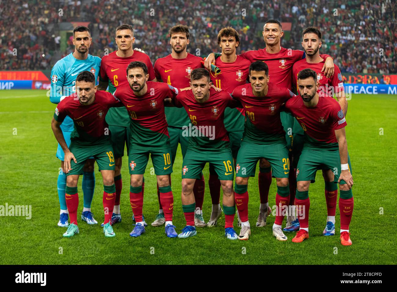 Lisbon, Portugal. 19th Nov, 2023. Portugal players line up before the ...
