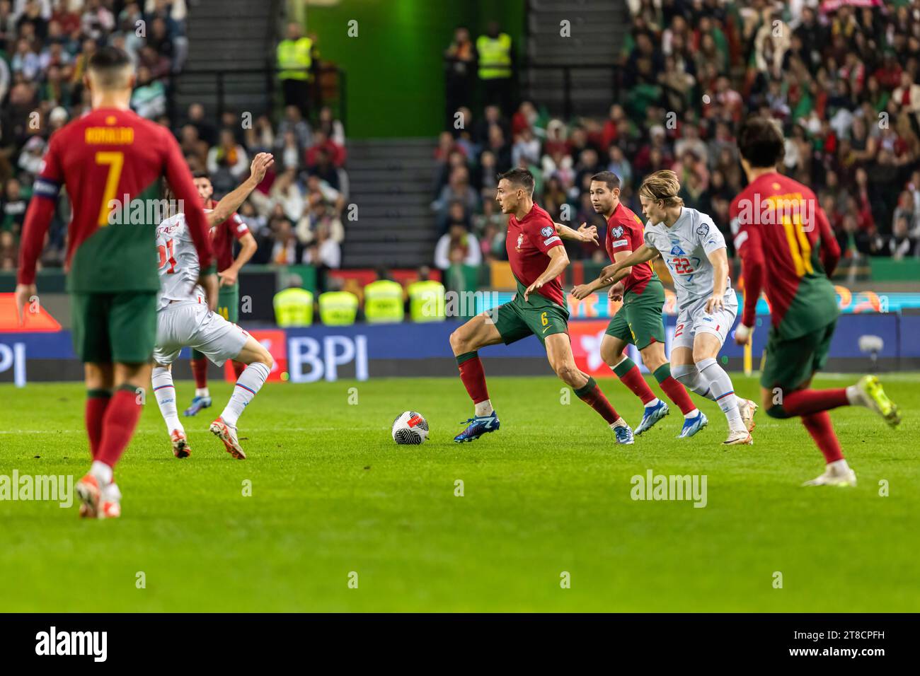 Lisbon, Portugal. 19th Nov, 2023. Joao Palhinha (C) of Portugal in ...
