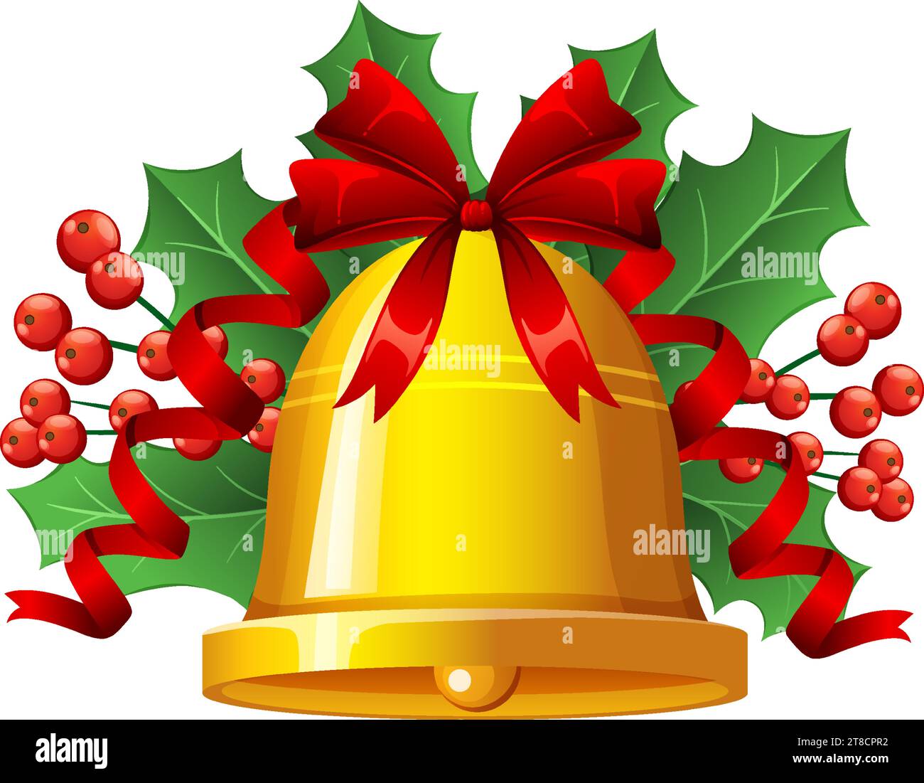 Vector cartoon illustration of a Christmas bell with holly ornaments ...