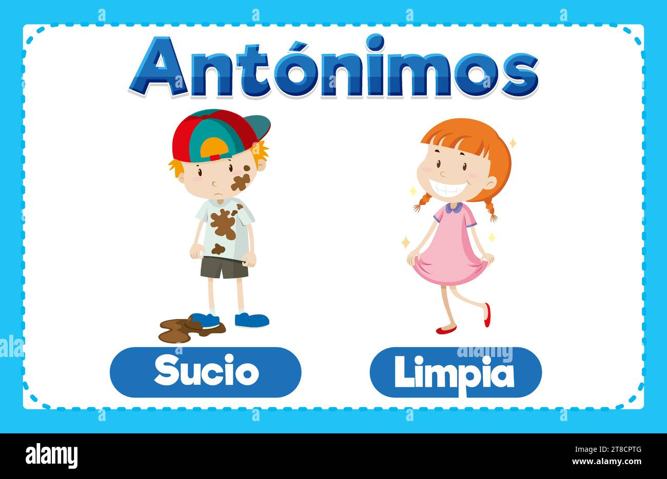 A colorful vector illustration of antonyms in Spanish language Stock ...