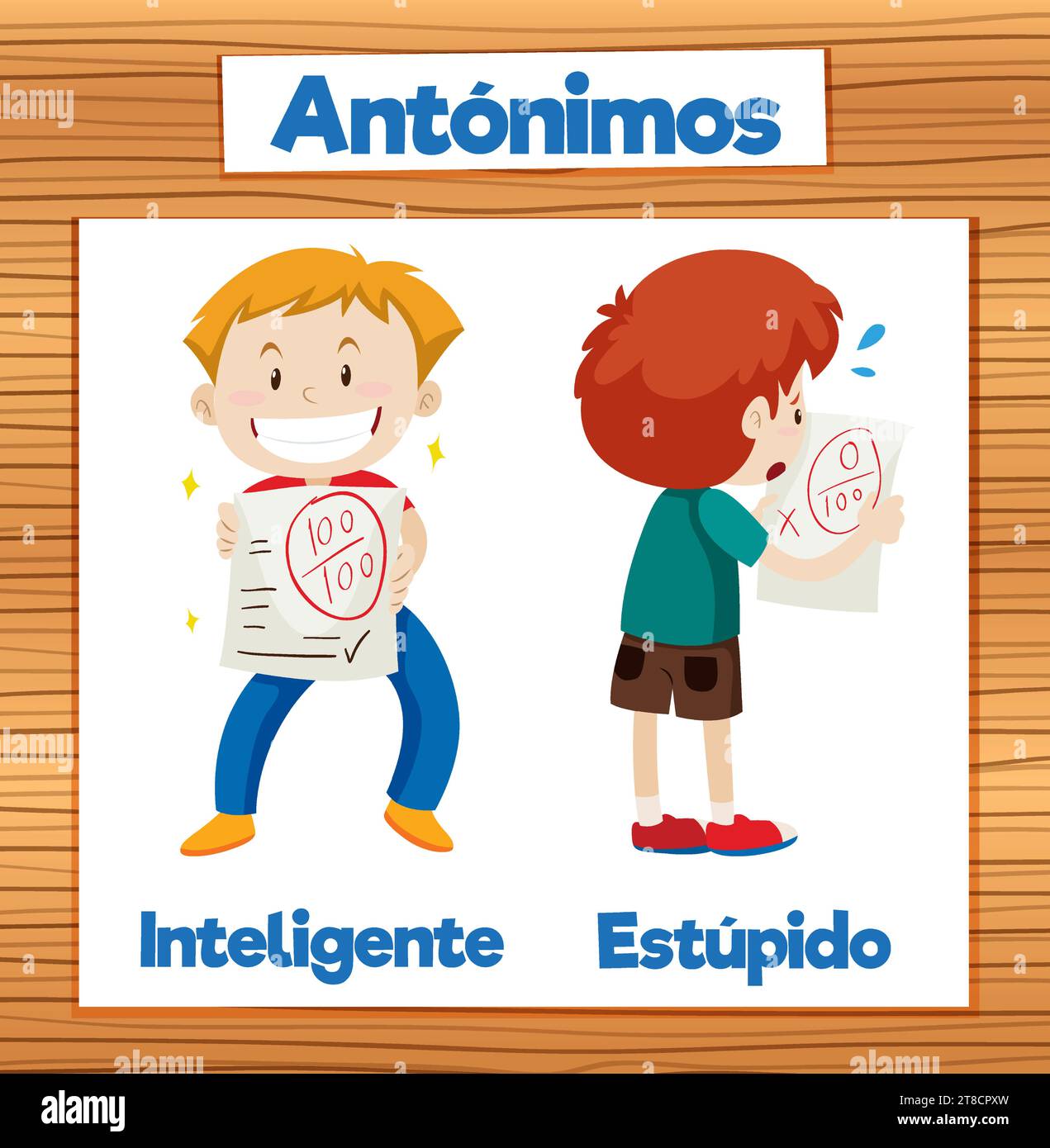 A vector cartoon illustration of word cards in Spanish for 'Intelligent ...