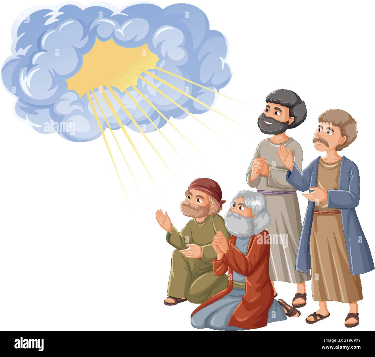 Cartoon illustration of people praying for divine intervention Stock ...
