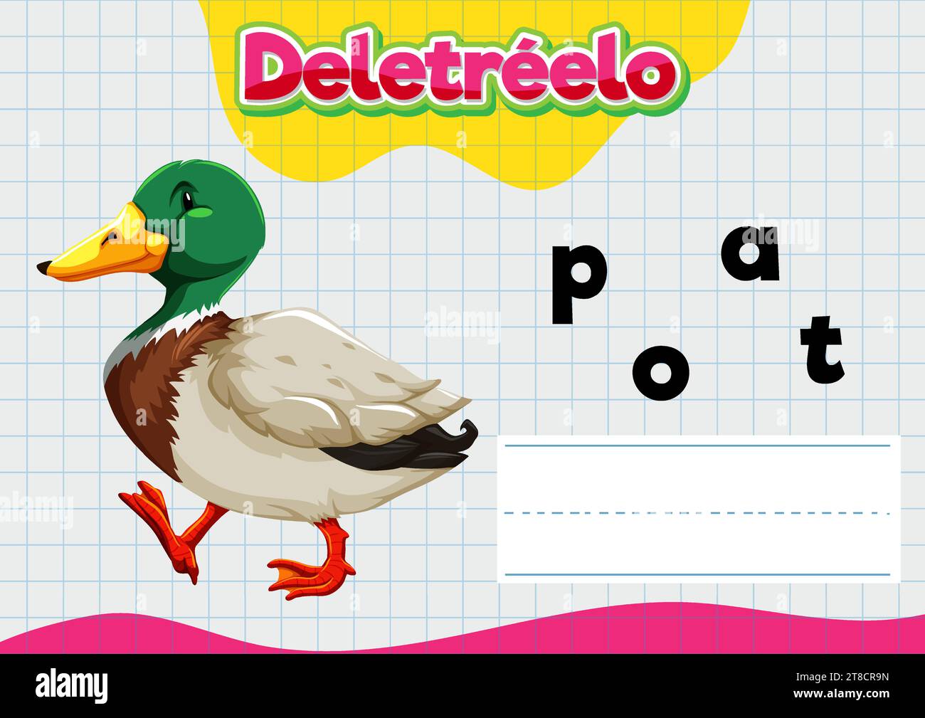 Educational picture of a duck-themed spelling worksheet in Spanish ...