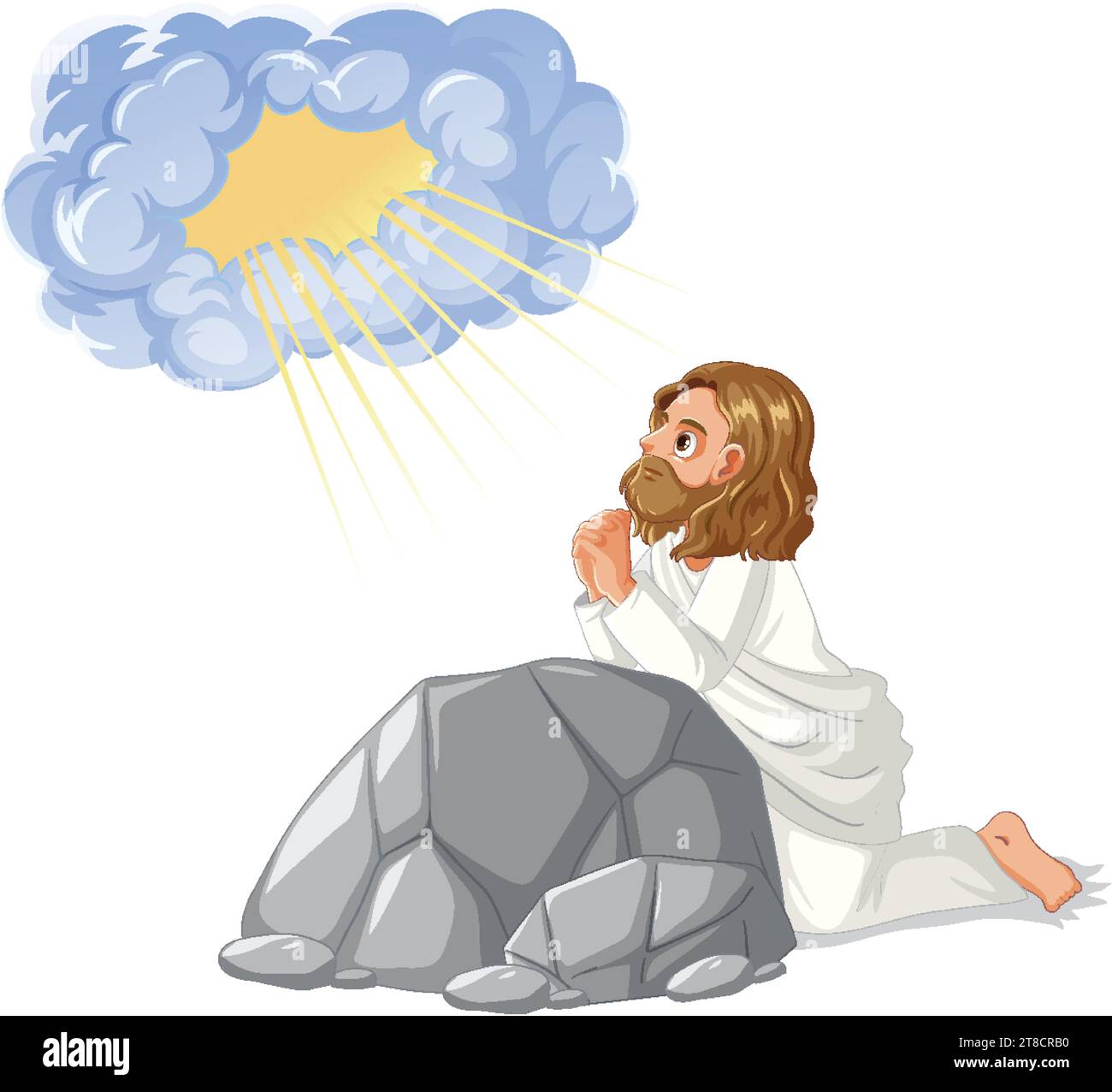 A vibrant vector cartoon depicting Jesus in prayer at the Garden of ...