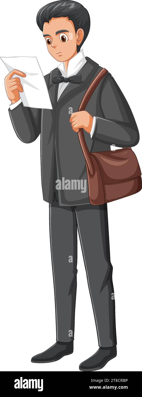 A man stands attentively, absorbed in the contents of a letter Stock ...