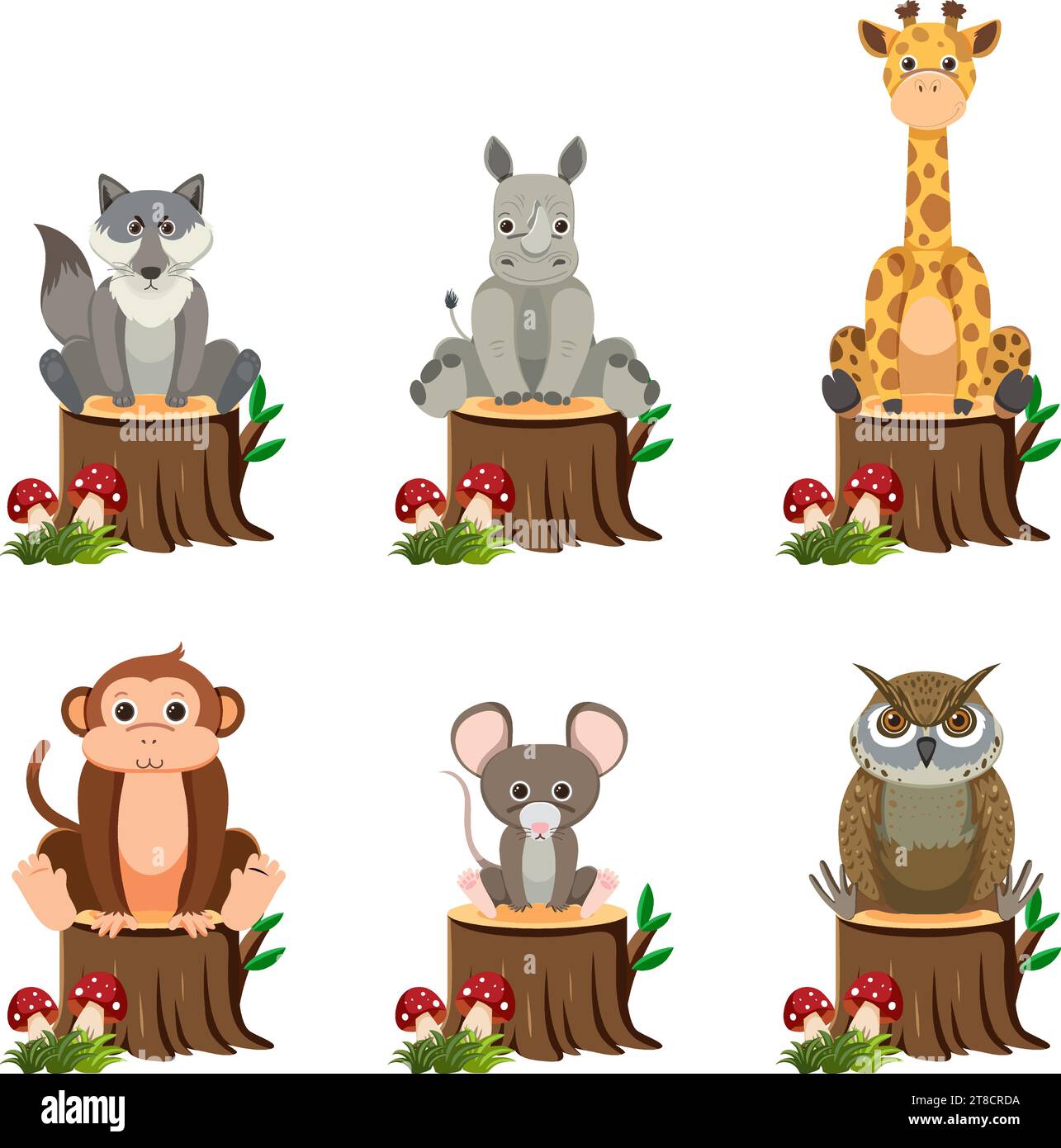 A playful and vibrant vector cartoon illustration of various wild ...