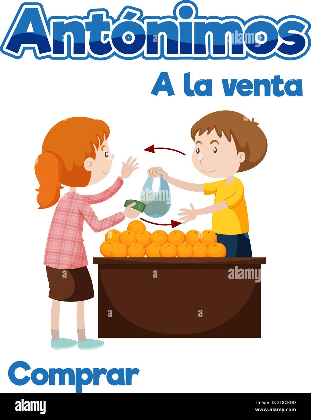 Illustrated card with Spanish antonyms for education in vector style ...