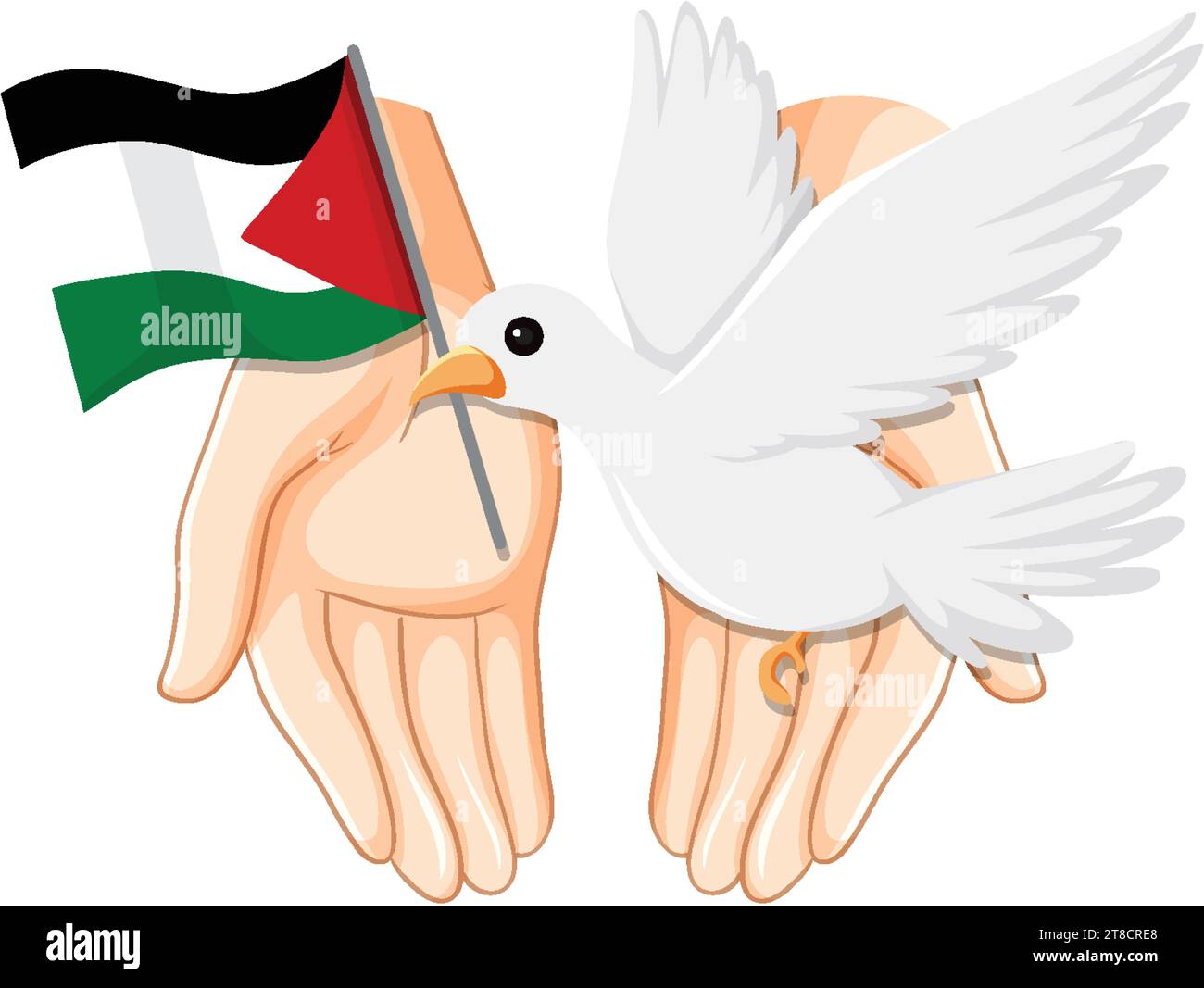 Illustration of a human hand holding a white bird with the Palestine ...