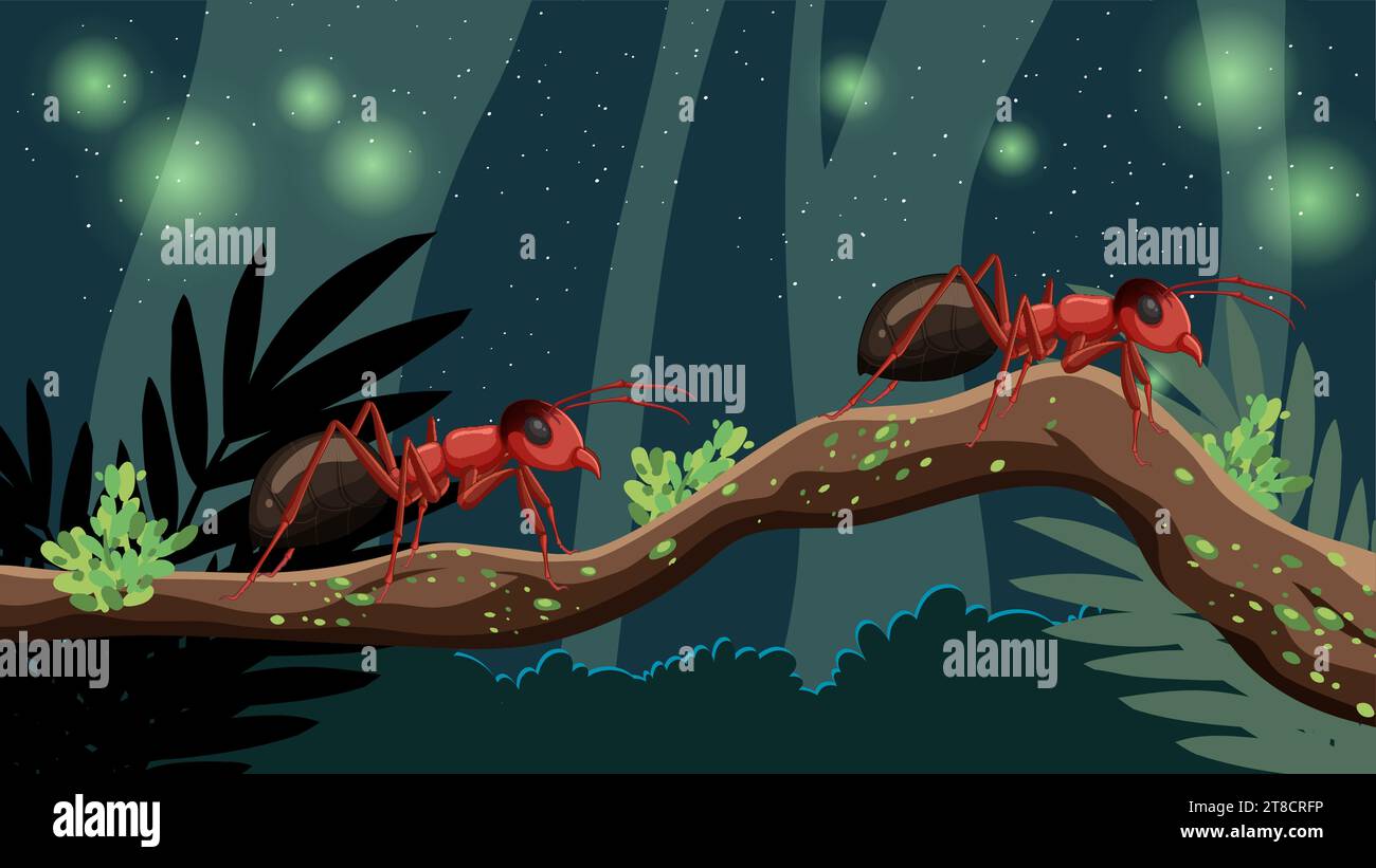 Vector cartoon illustration of red ants walking on a tree branch Stock Vector Image & Art - Alamy