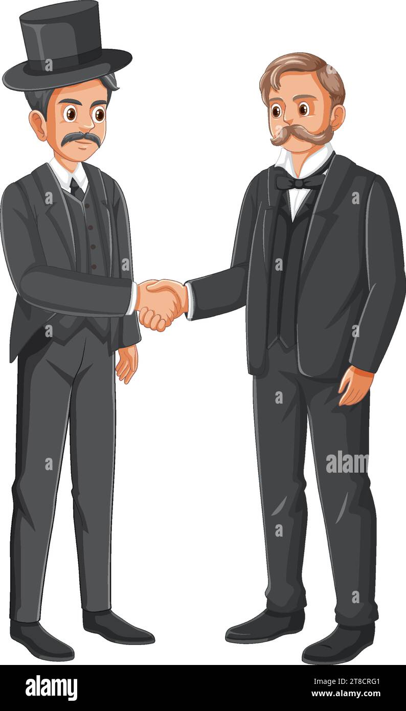 Middle-aged man in suit and cartoon character engage in a friendly ...