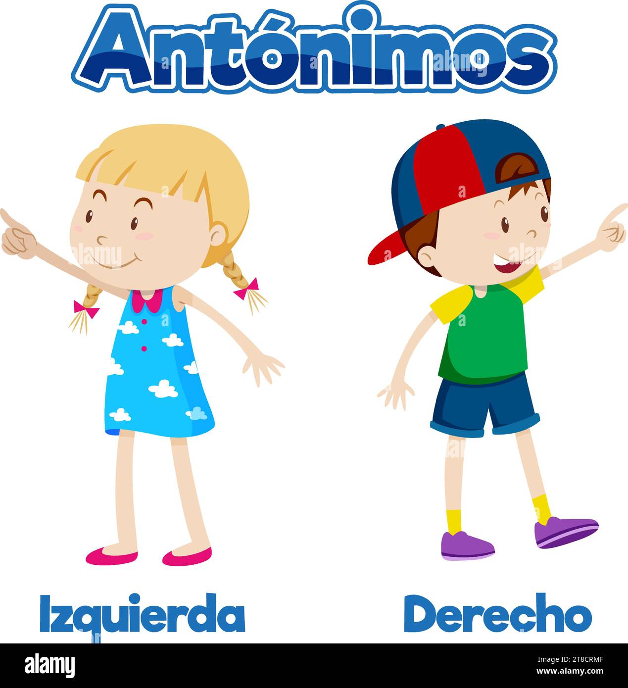 Vector Cartoon Illustration Of Antonyms In Spanish Language Means Left vector-cartoon-illustration-of-antonyms-in-spanish-language-means-left