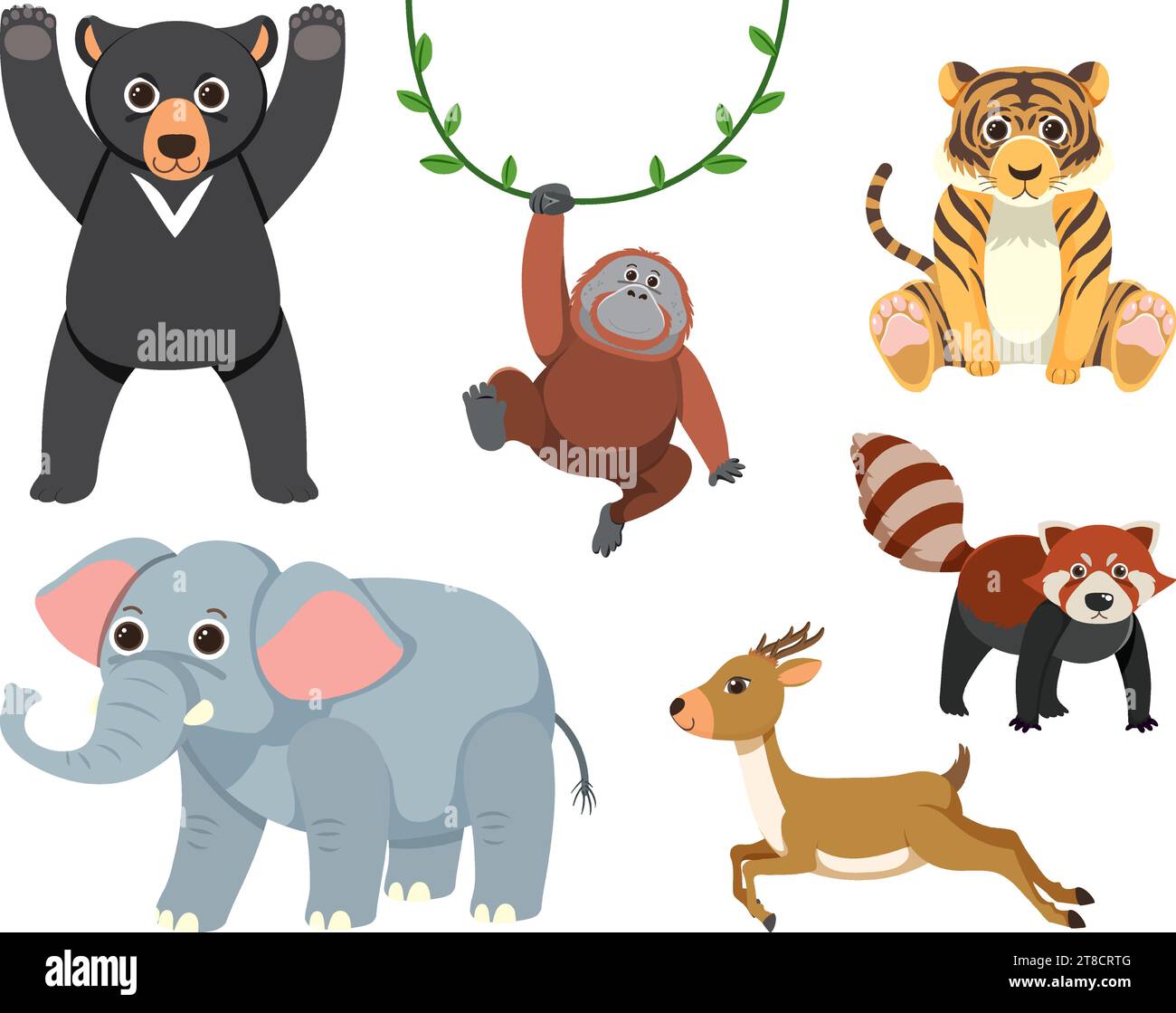 A group of wild animals illustrated in a simple cartoon style Stock ...