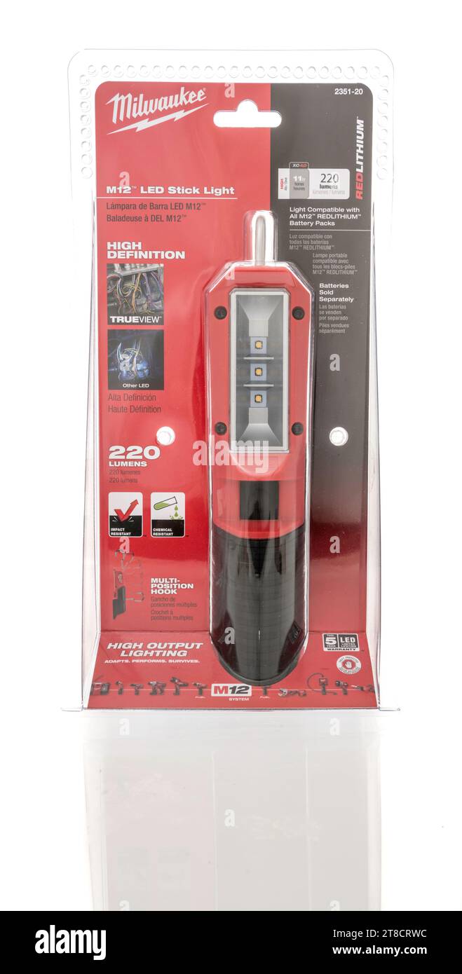 Winneconne, WI - 24 October 2023: A package of Milwaukee m12 led stick ...