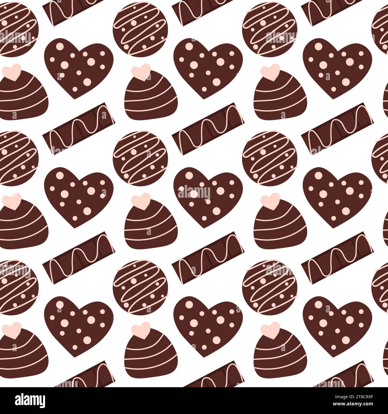 Seamless pattern with chocolates candies in form heart, circle and ...