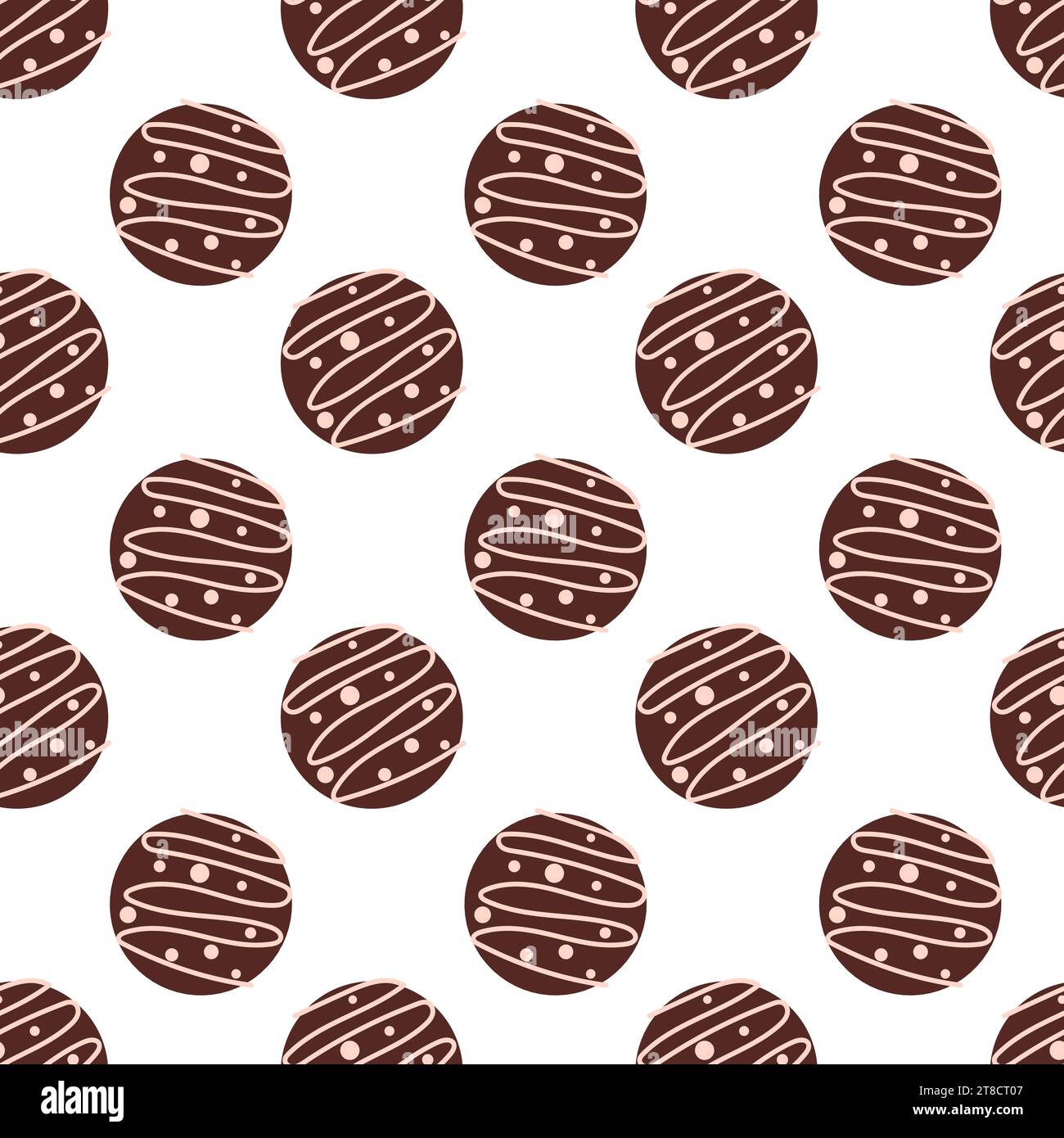 Seamless pattern with chocolates candies in form circle with pink icing ...