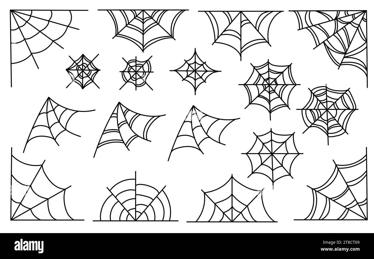 Spider web set isolated on white background. Spooky Halloween cobwebs ...