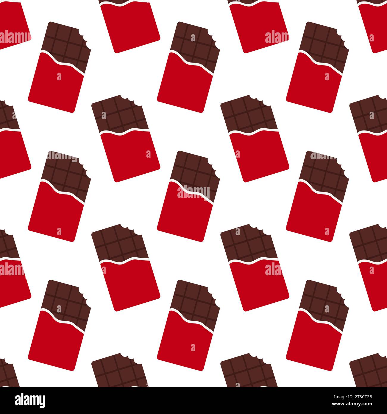 Seamless pattern with red packaging chocolate bars. Bitten chocolate ...
