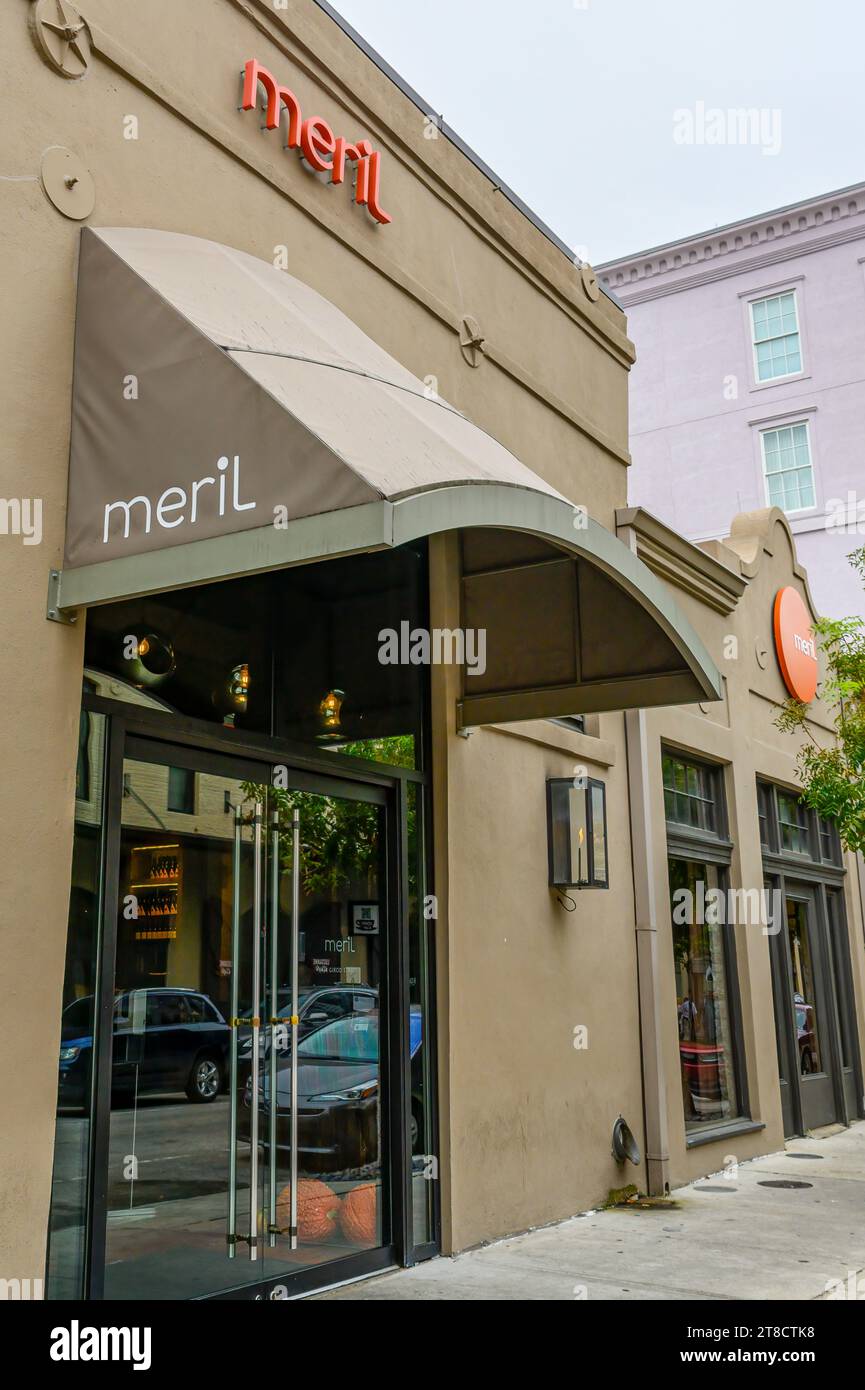 NEW ORLEANS, LA, USA - NOVEMBER 12, 2023: Entrance to Meril Restaurant ...