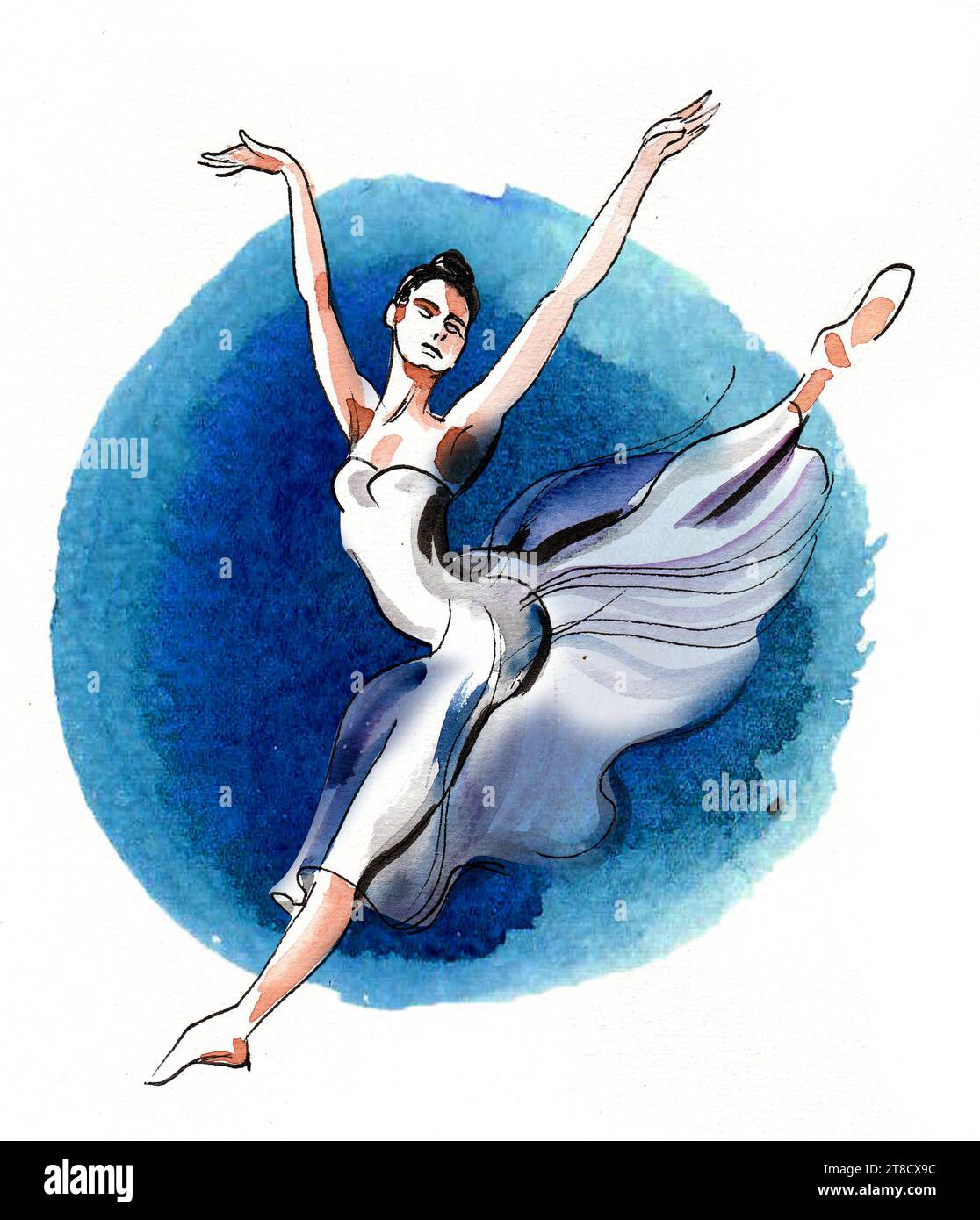 Dancing ballerina. Hand-drawn ink and watercolor sketch Stock Photo - Alamy