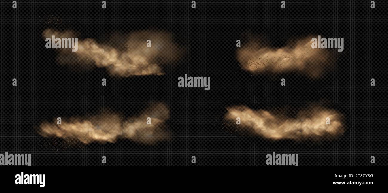 Sand clouds with dust and smoke. Realistic vector illustration set of ...