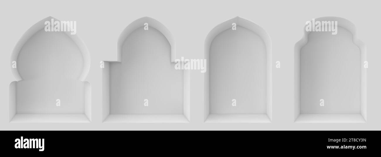 Arab windows set on white wall background. Vector realistic ...