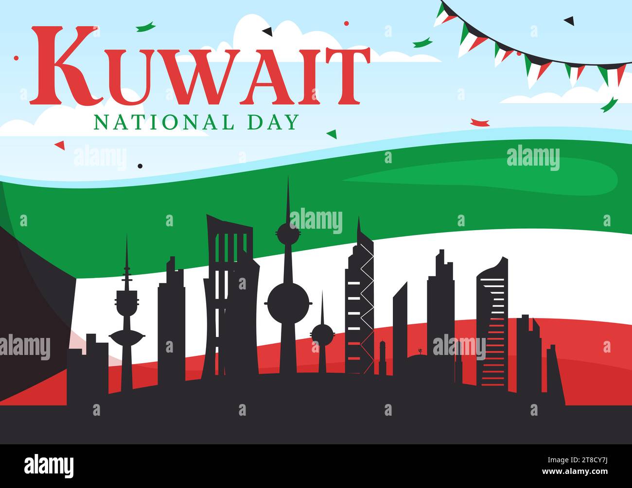 National Kuwait Day Vector Illustration on February 25th with Landmark ...