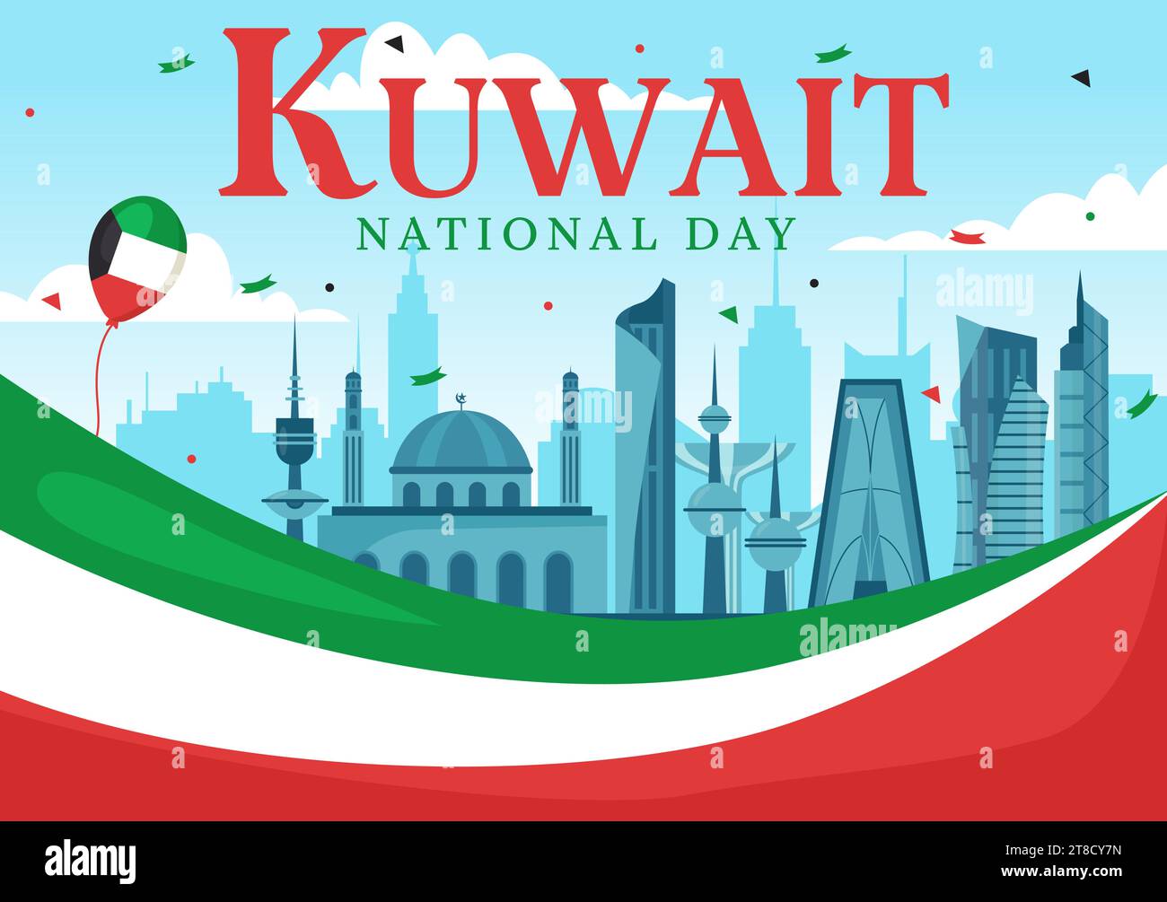 National Kuwait Day Vector Illustration on February 25th with Landmark ...