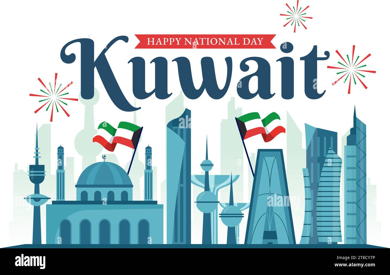 National Kuwait Day Vector Illustration on February 25th with Landmark ...