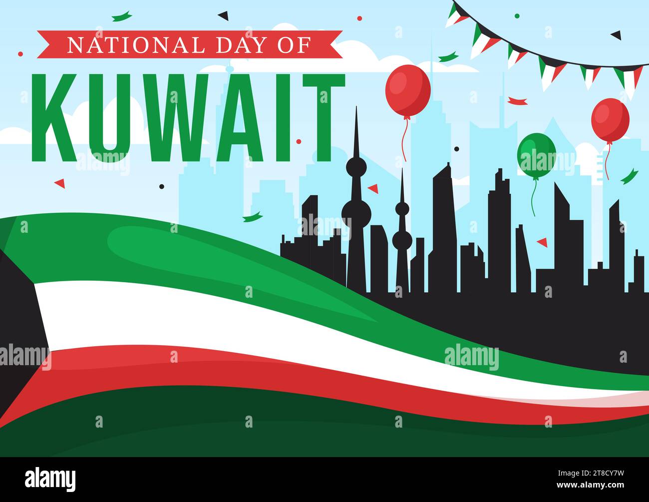 National Kuwait Day Vector Illustration on February 25th with Landmark ...