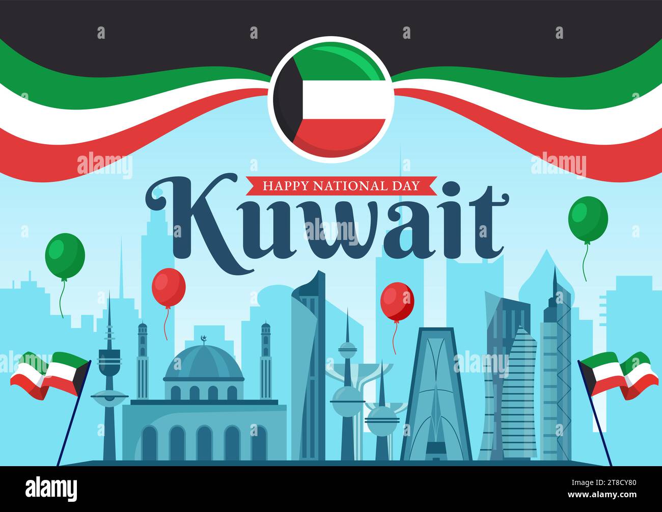 National Kuwait Day Vector Illustration on February 25th with Landmark ...
