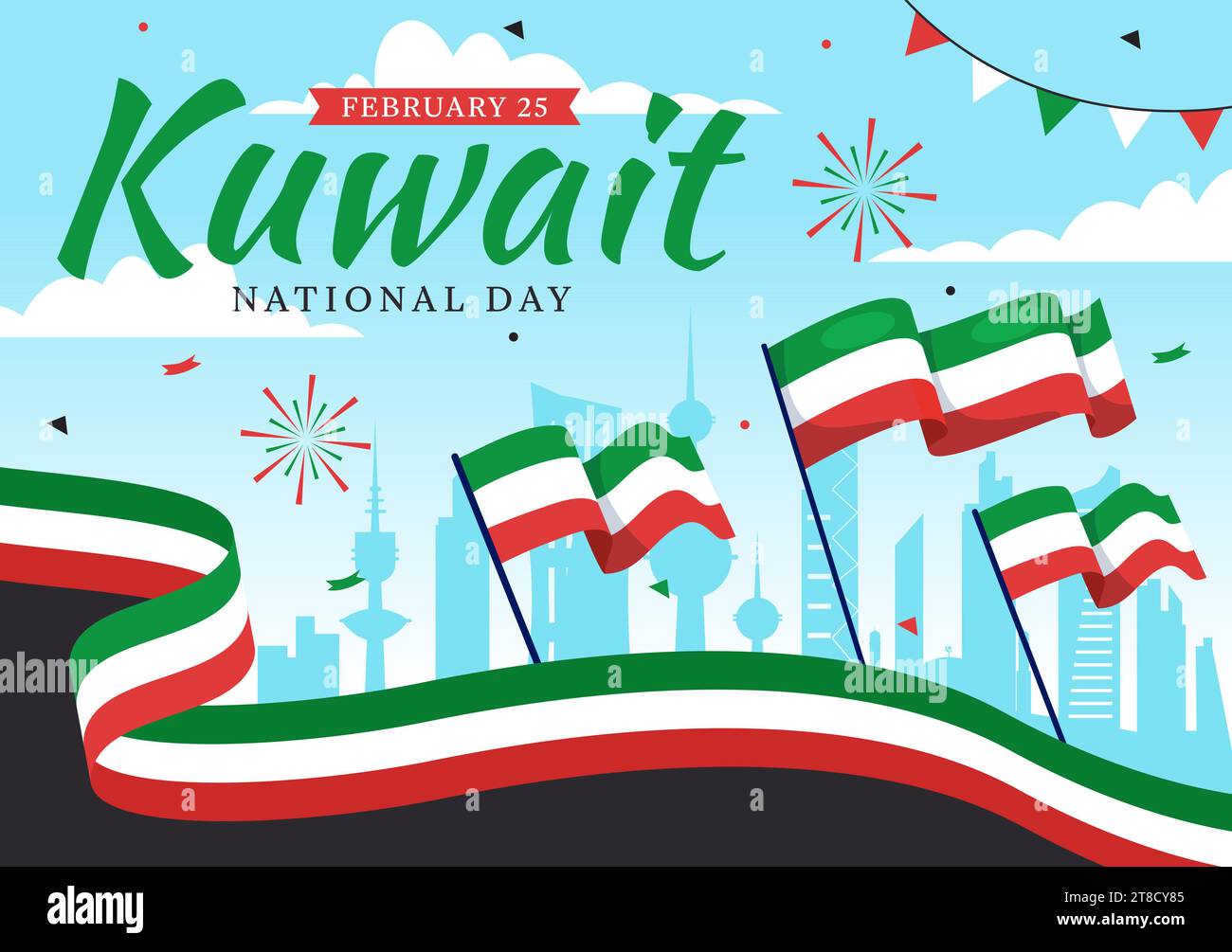National Kuwait Day Vector Illustration on February 25th with Landmark ...