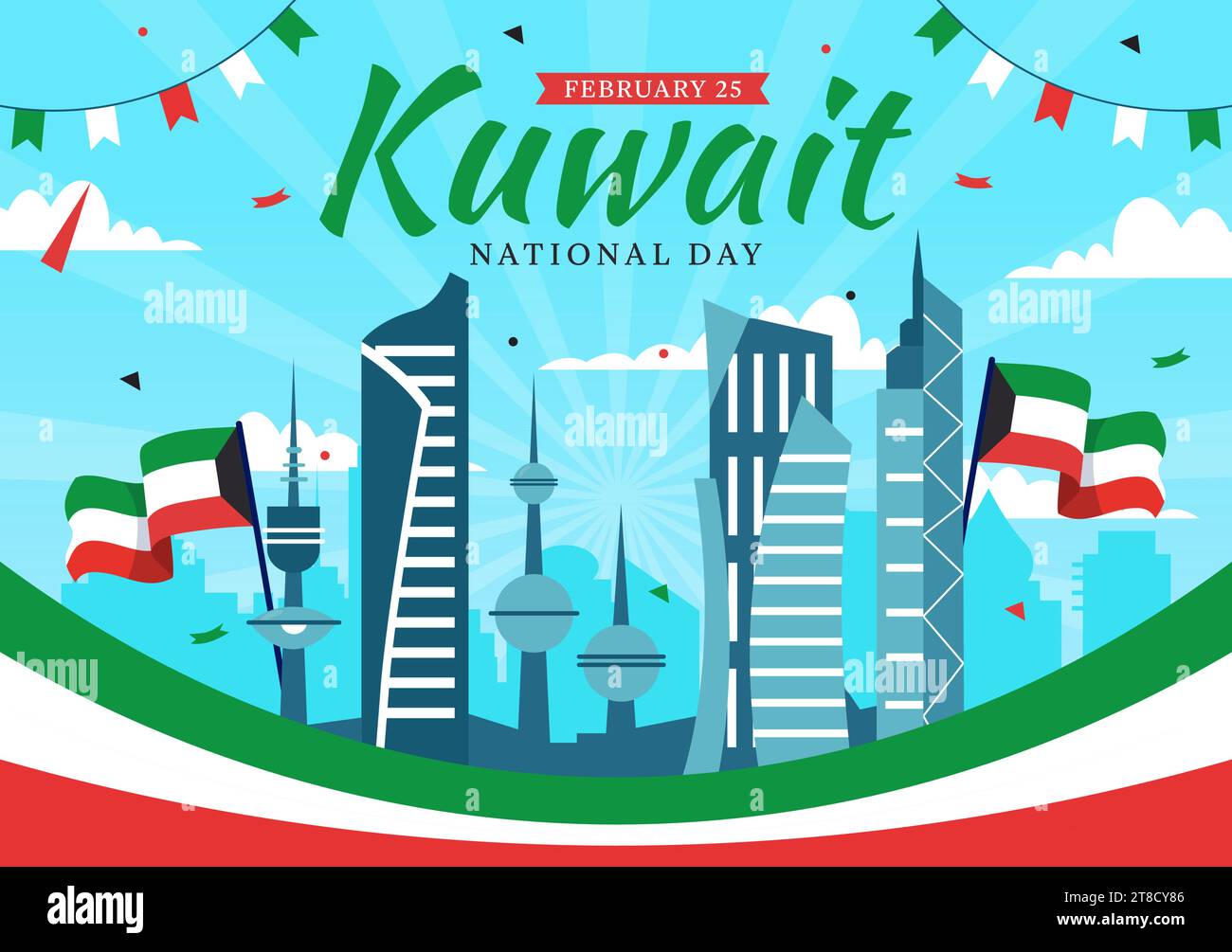 National Kuwait Day Vector Illustration on February 25th with Landmark ...