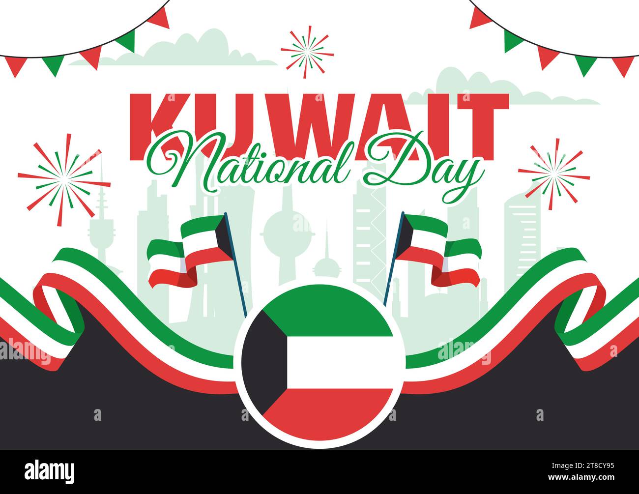 National Kuwait Day Vector Illustration on February 25th with Landmark ...