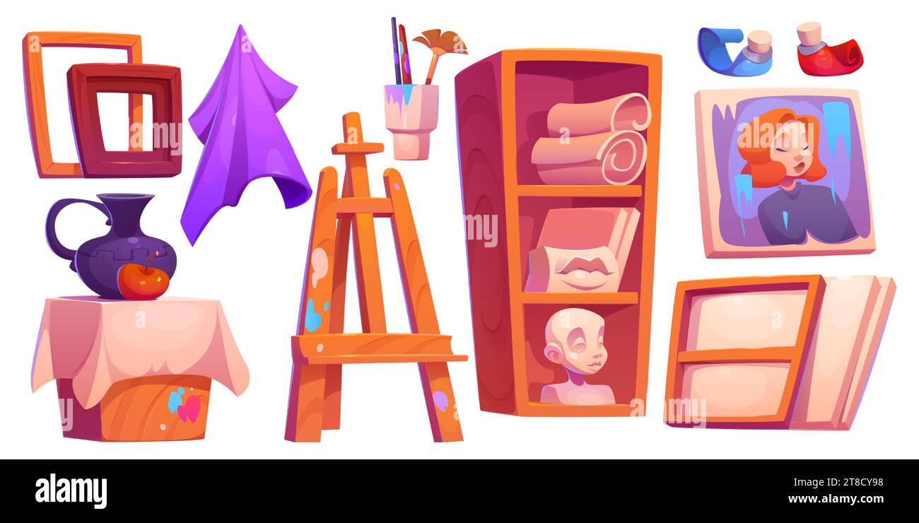 Art studio interior furniture and equipment for paint and creative ...